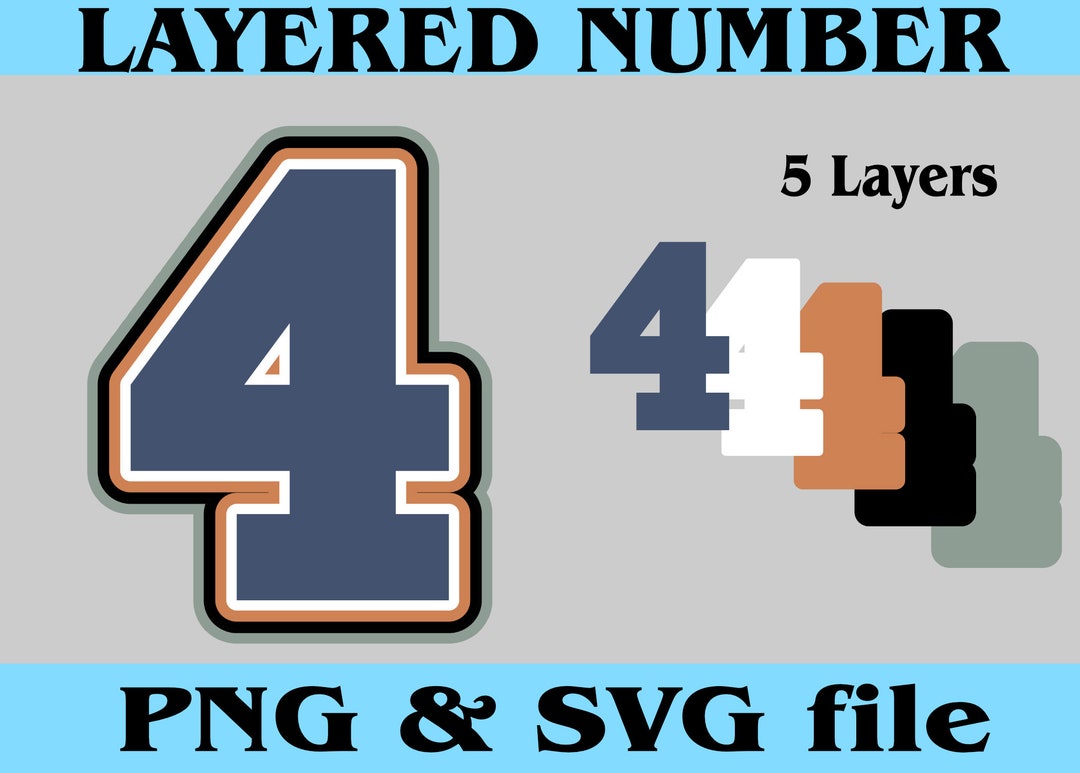 5 Layered Jersey College Number FOUR 4 Digital Download Files for PNG ...