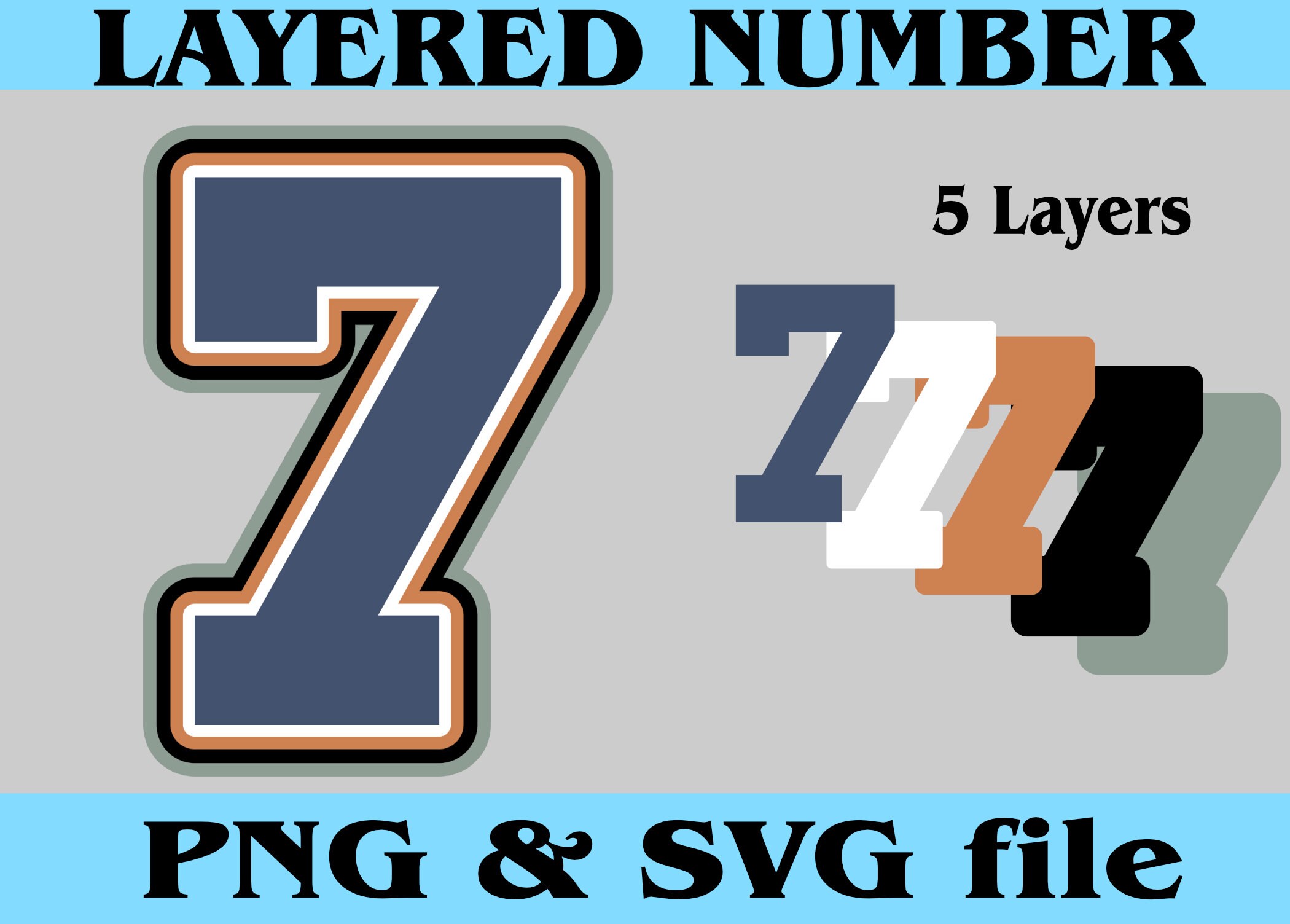 5 Layered College Jersey Number SEVEN 7 Digital Download Files for PNG ...