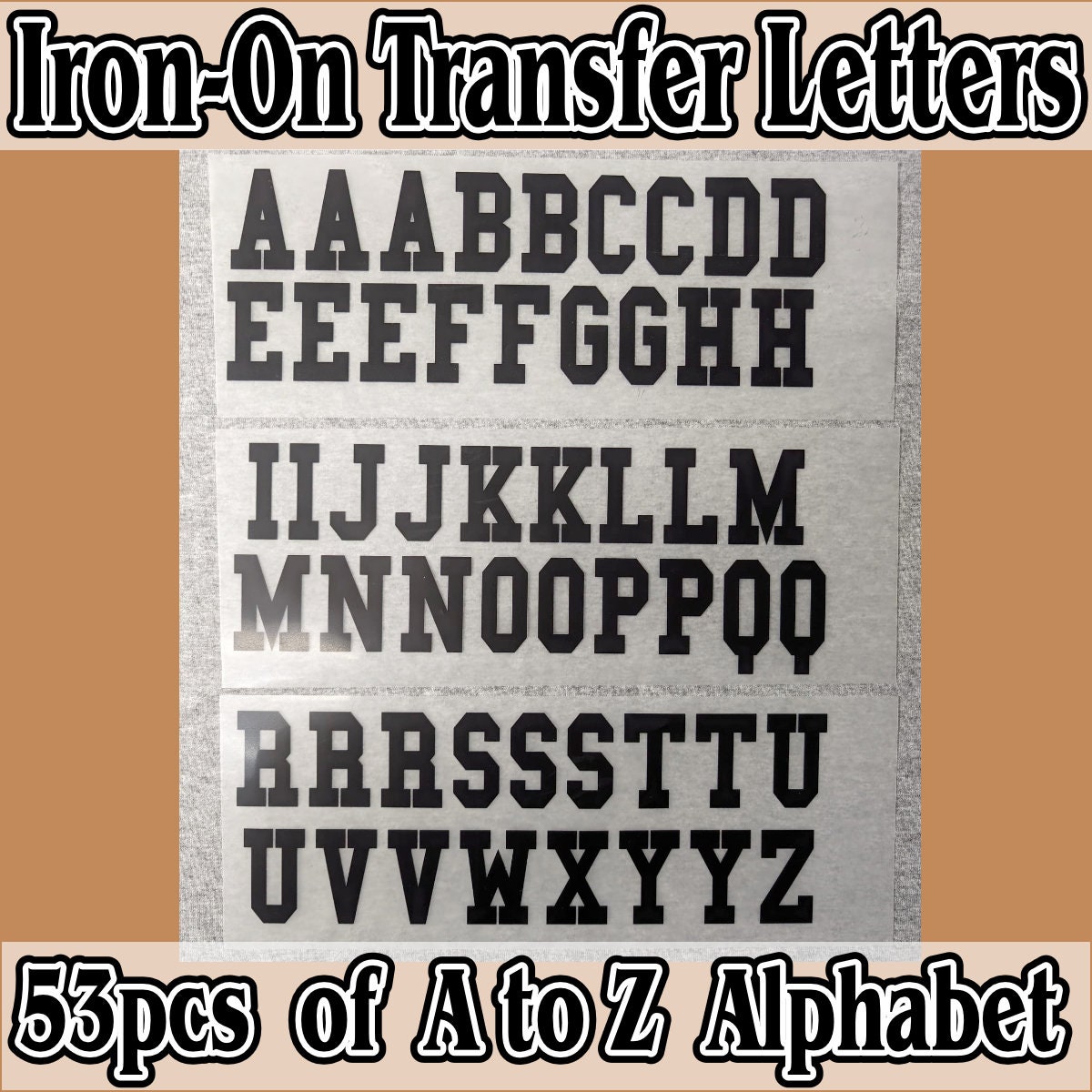 Iron on Letter Alphabet Transfer Decal Athletic Letters 53pcs Set Vinyl ...
