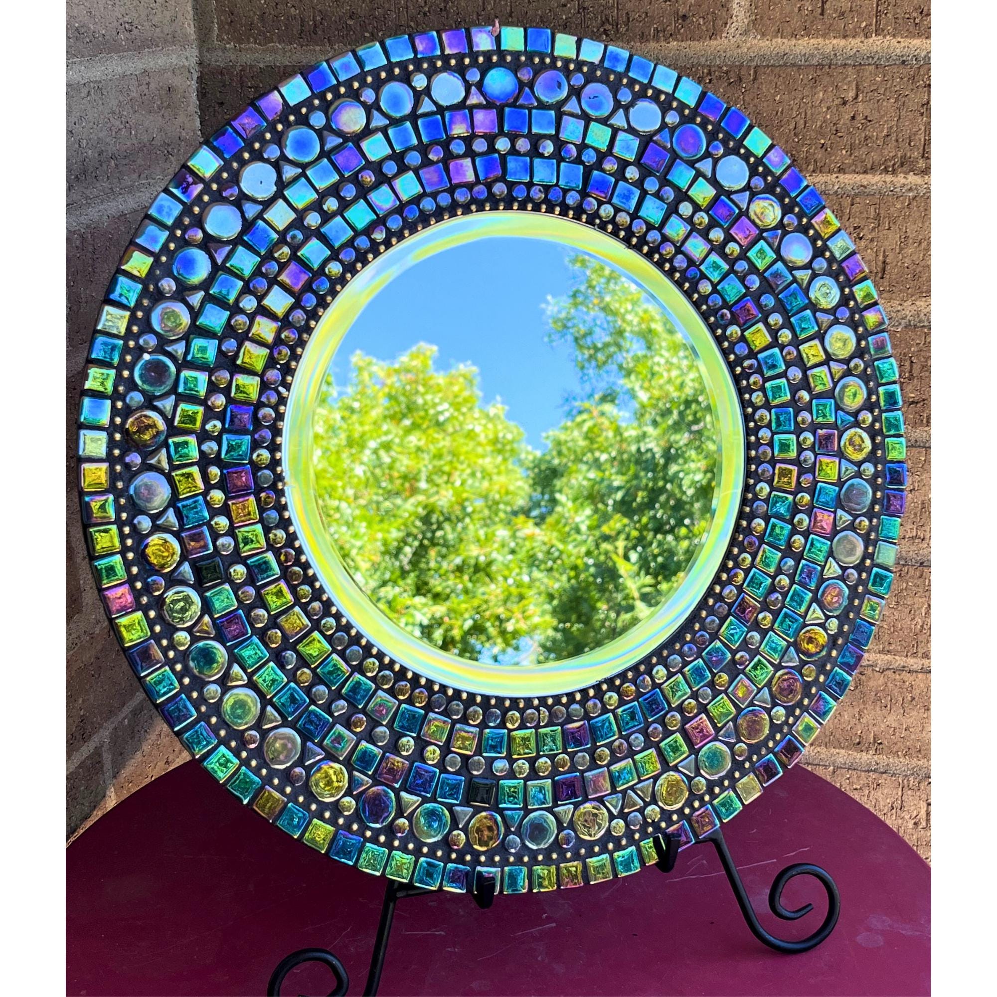 14" Mosaic Mirror | Black Opal Iridescent - Classic & Timeless - Etsy