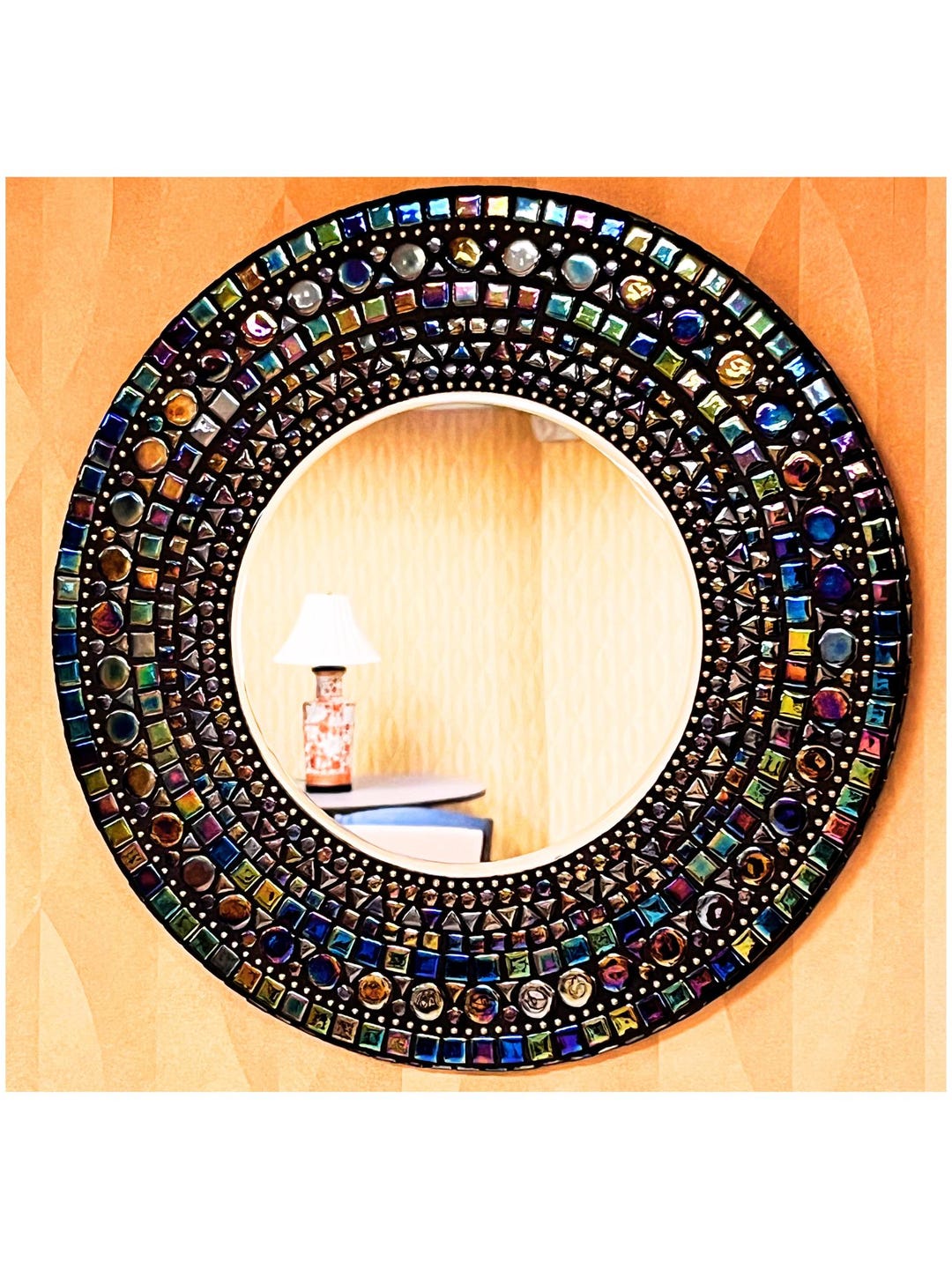 Stunning 14" Black Opal Iridescent Mosaic Mirror - Chic & Modern Design ...