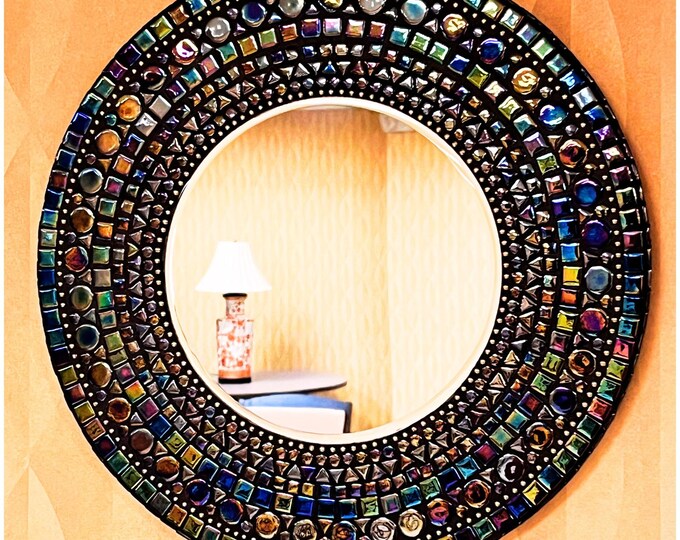 Stunning 14" Black Opal Iridescent Mosaic Mirror - Chic & Modern Design ...