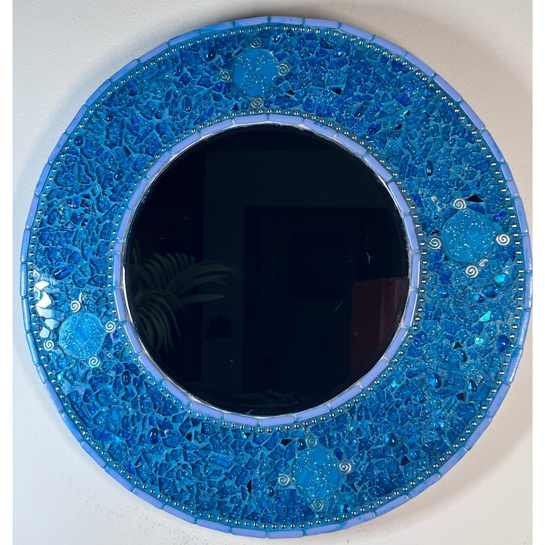 MOSAIC MIRROR 14"/ Southern Ocean Blue Tempered Glass & Mosaic - Etsy