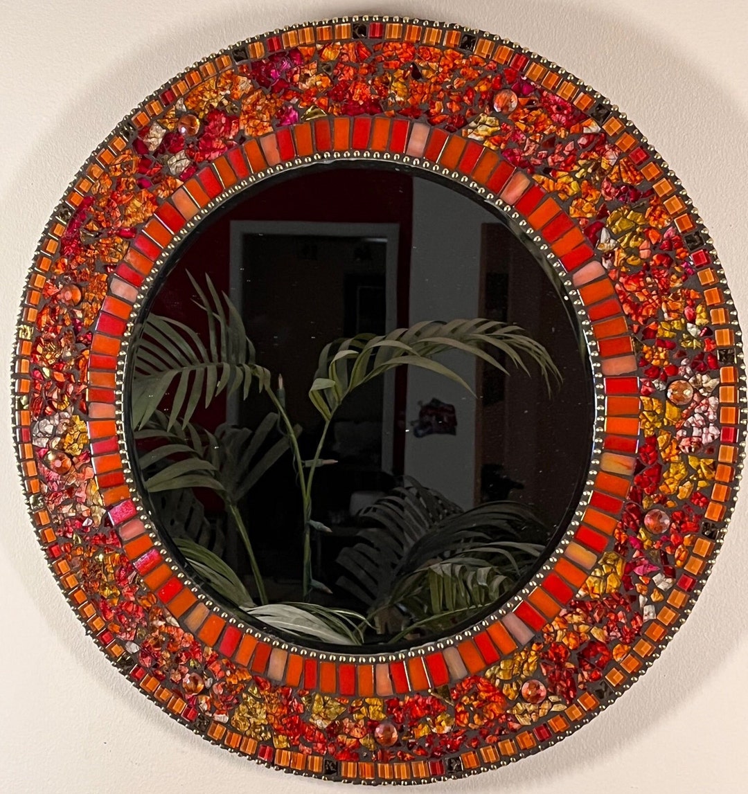Exotic Tempered Glass & Mosaic Mirror - 18 Inch With Tropical Red, Gold ...