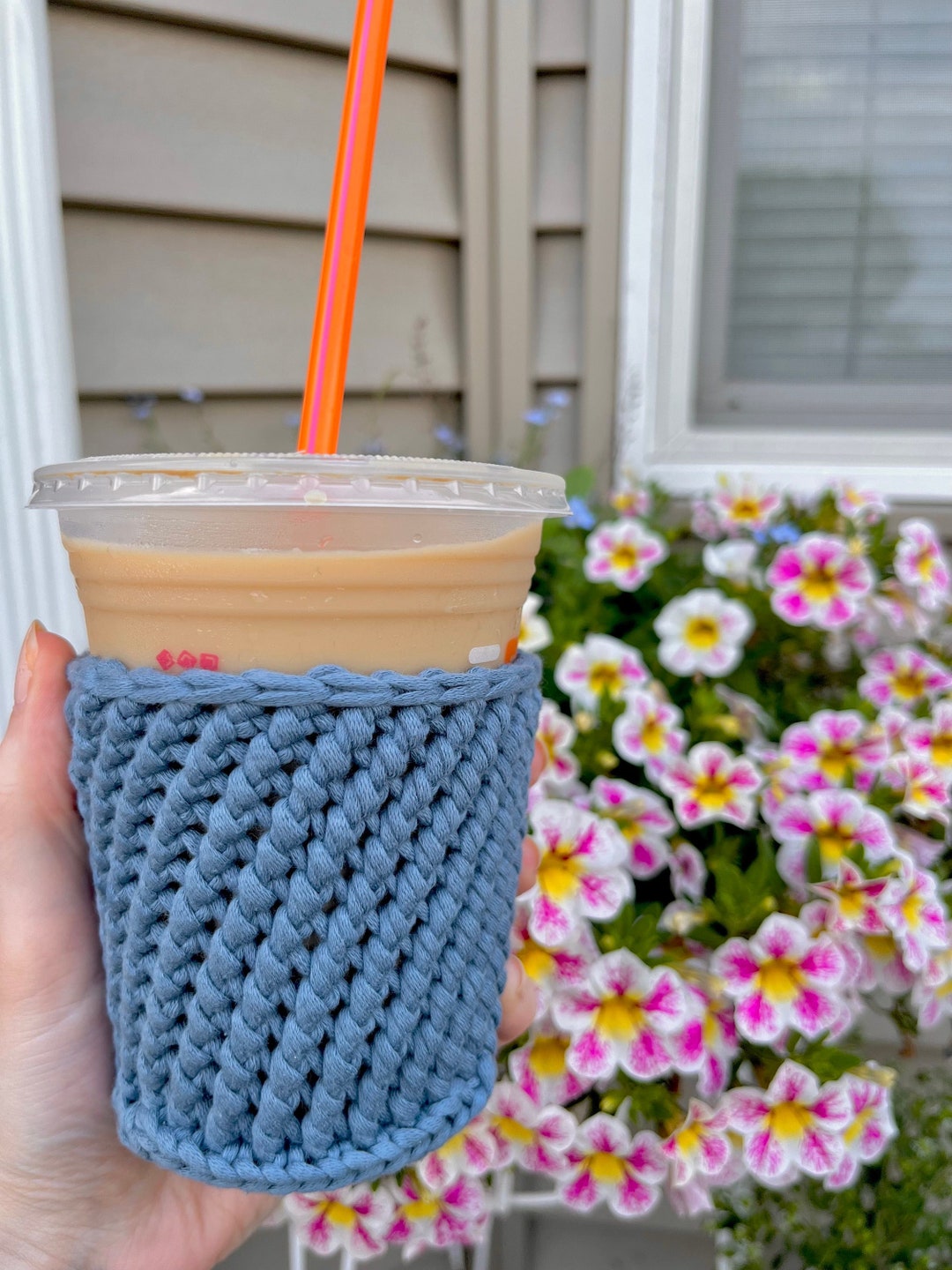 Hand Knit Cotton Iced Coffee Cup Cozy - Etsy