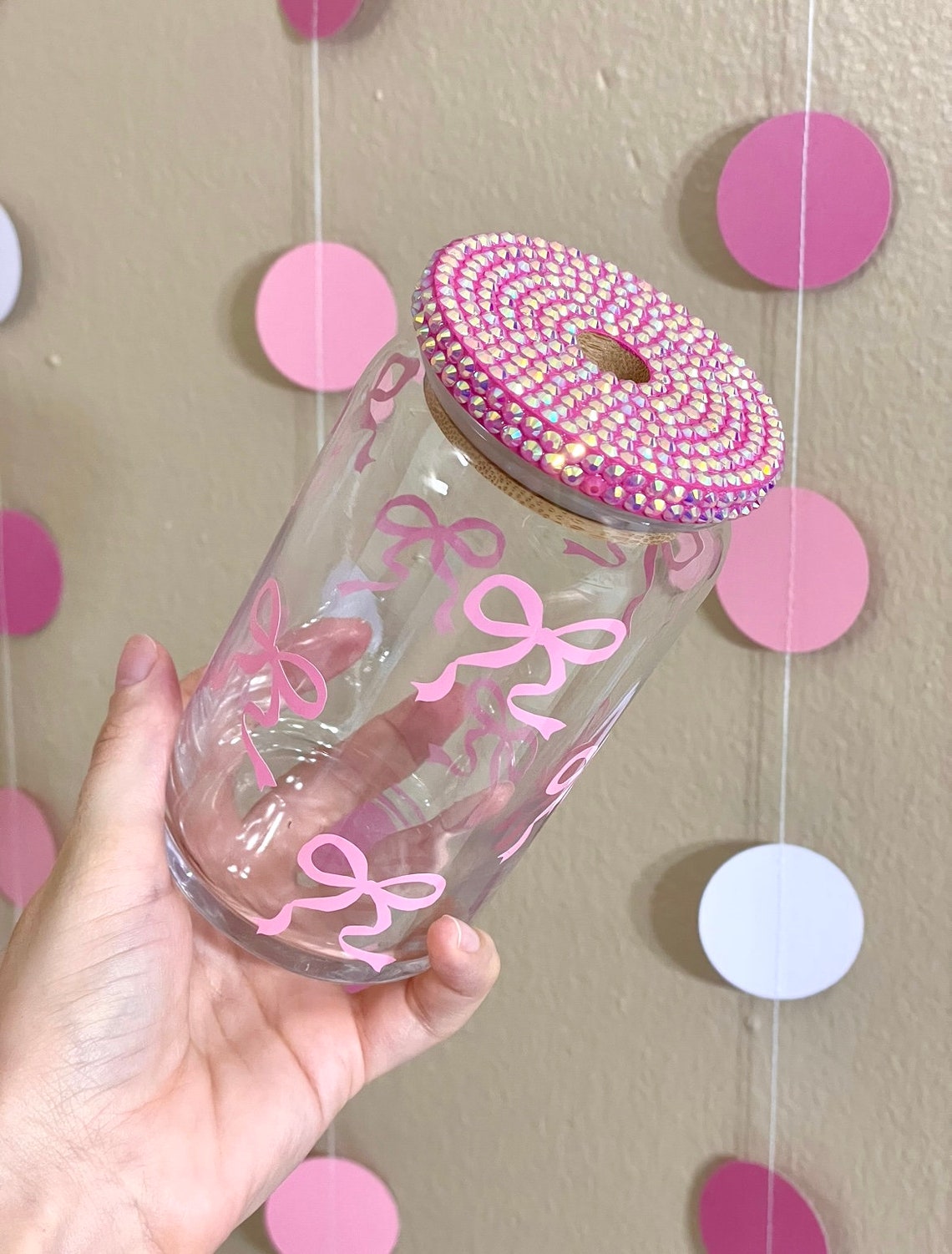 Coquette Pink Bow Cup 16oz Libbey Can Glass Pink Bow Cup Girly Cup ...