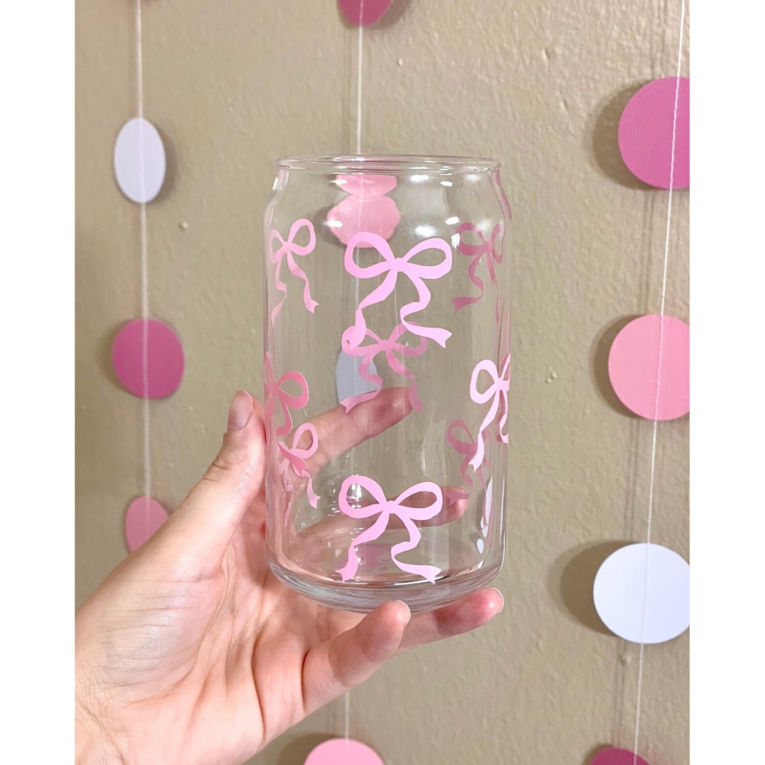 Coquette Pink Bow Cup 16oz Libbey Can Glass Pink Bow Cup Girly Cup ...