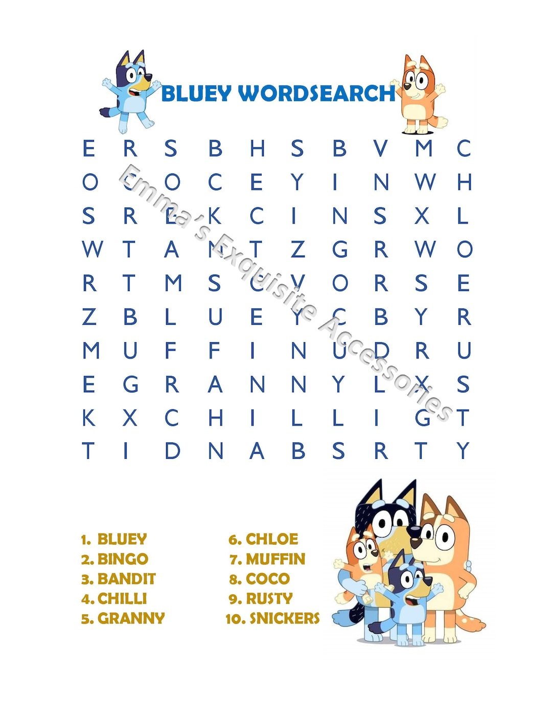 Blue Dog Heeler Family Wordsearch for Kids - Etsy