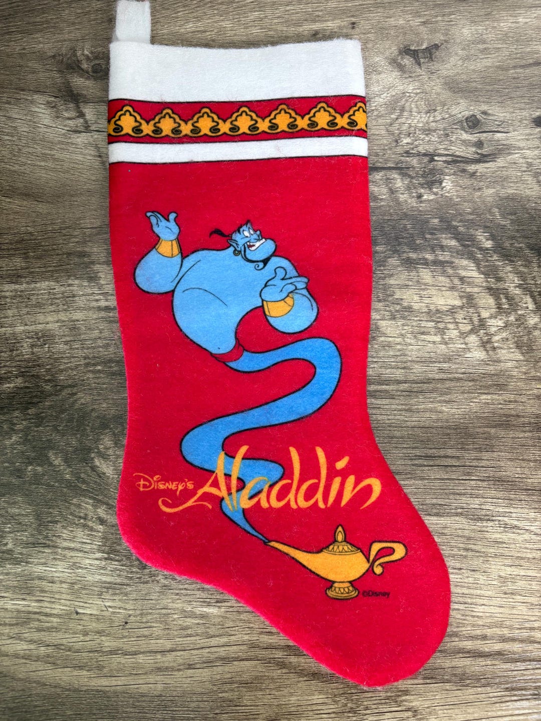 Vintage Disney Aladdin Christmas Stocking – 12” Felt Genie Lamp & Genie ...