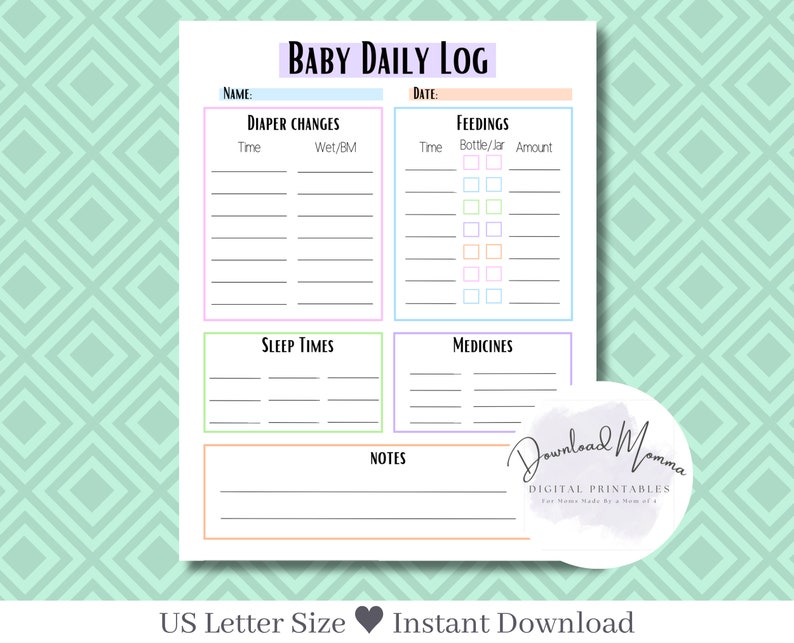 Baby Daily Log Printable | Infant Daily Log Printable | Baby Care ...