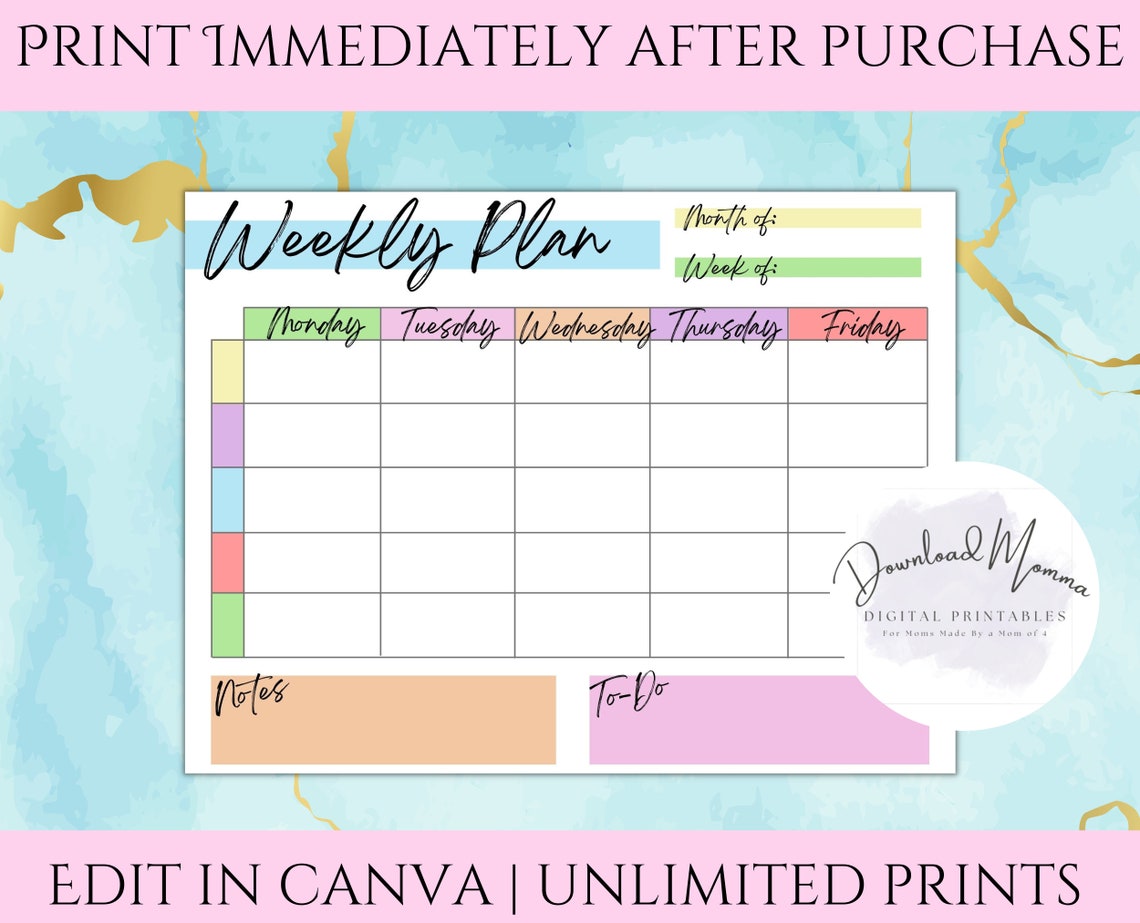 Homeschool Weekly Schedule Printable Weekly Plan Worksheet - Etsy