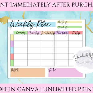 Homeschool Weekly Schedule Printable, Weekly Plan Worksheet, Homeschool ...