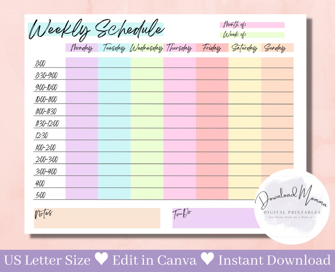 HOMESCHOOL Weekly Schedule Template, Editable Homeschool Planner ...