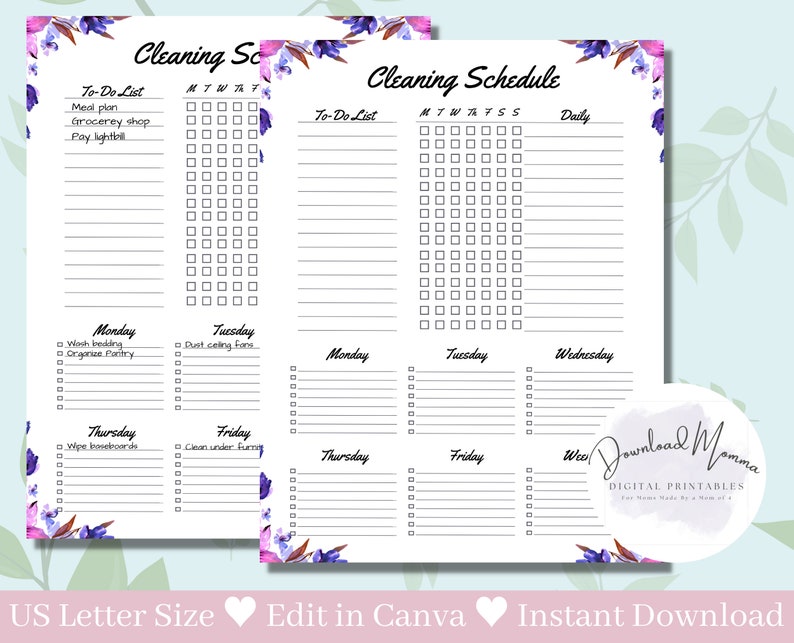 EDITABLE Cleaning Planner Printable, Daily/weekly Cleaning Checklist ...