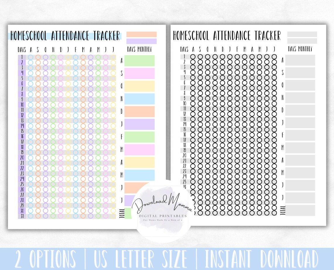 Homeschool Attendance Tracker Printable | Homeschool Tracker ...