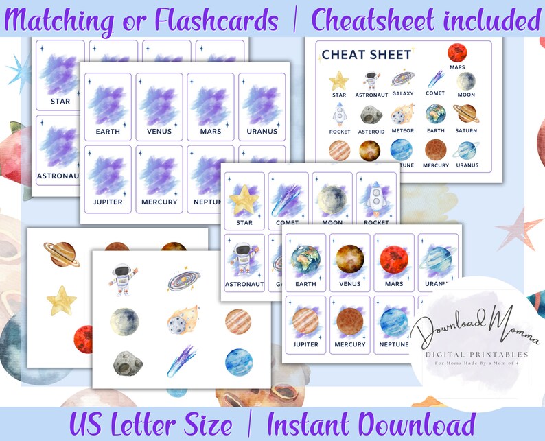 Solar System Matching Flashcards | Solar System Flashcards | Space ...
