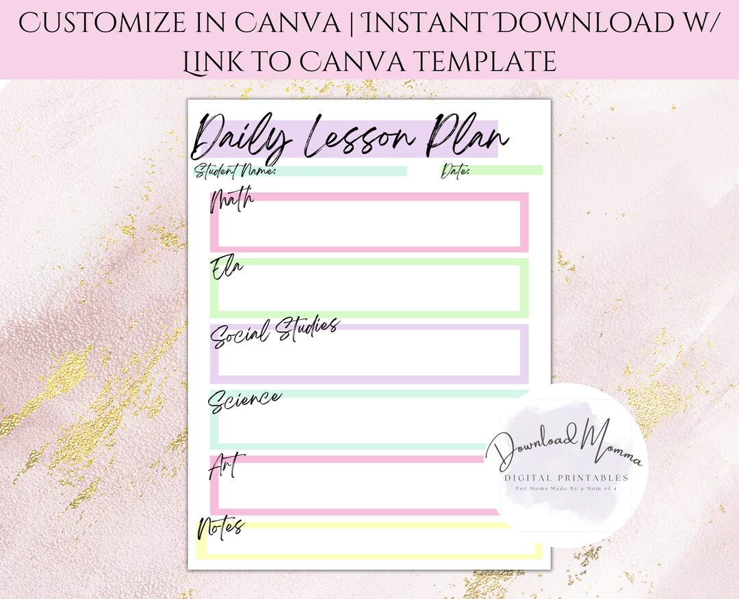 Editable Daily Lesson Plan Template Printable, Homeschool Schedule ...