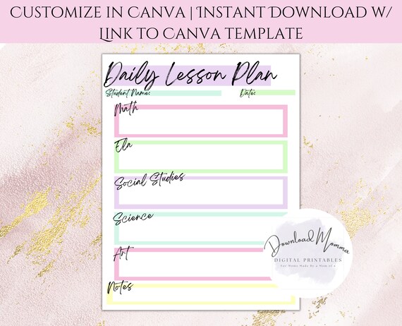 Editable Daily Lesson Plan Template Printable Homeschool - Etsy