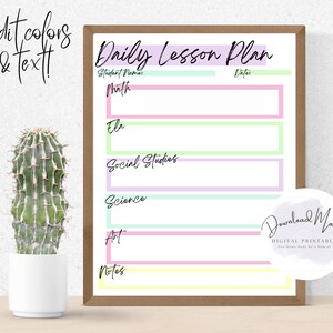 Editable Daily Lesson Plan Template Printable, Homeschool Schedule ...
