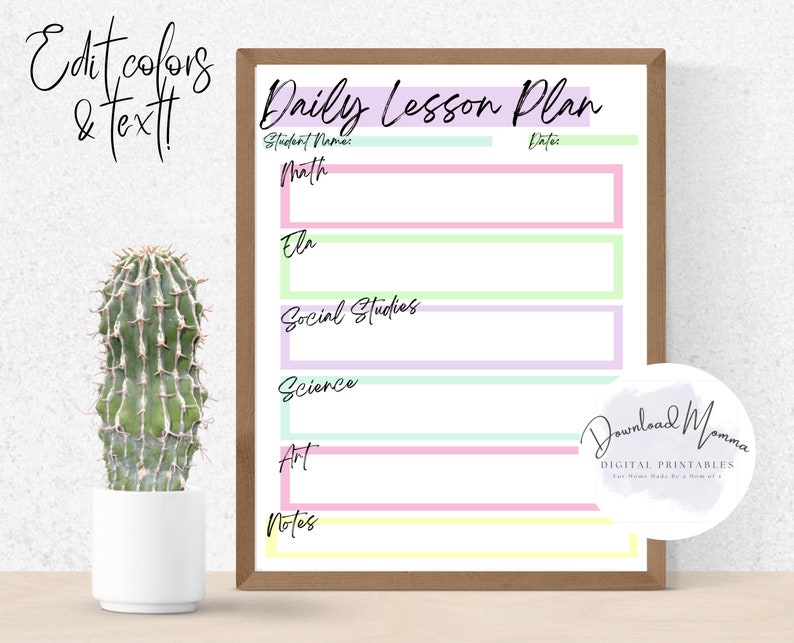 Editable Daily Lesson Plan Template Printable, Homeschool Schedule ...