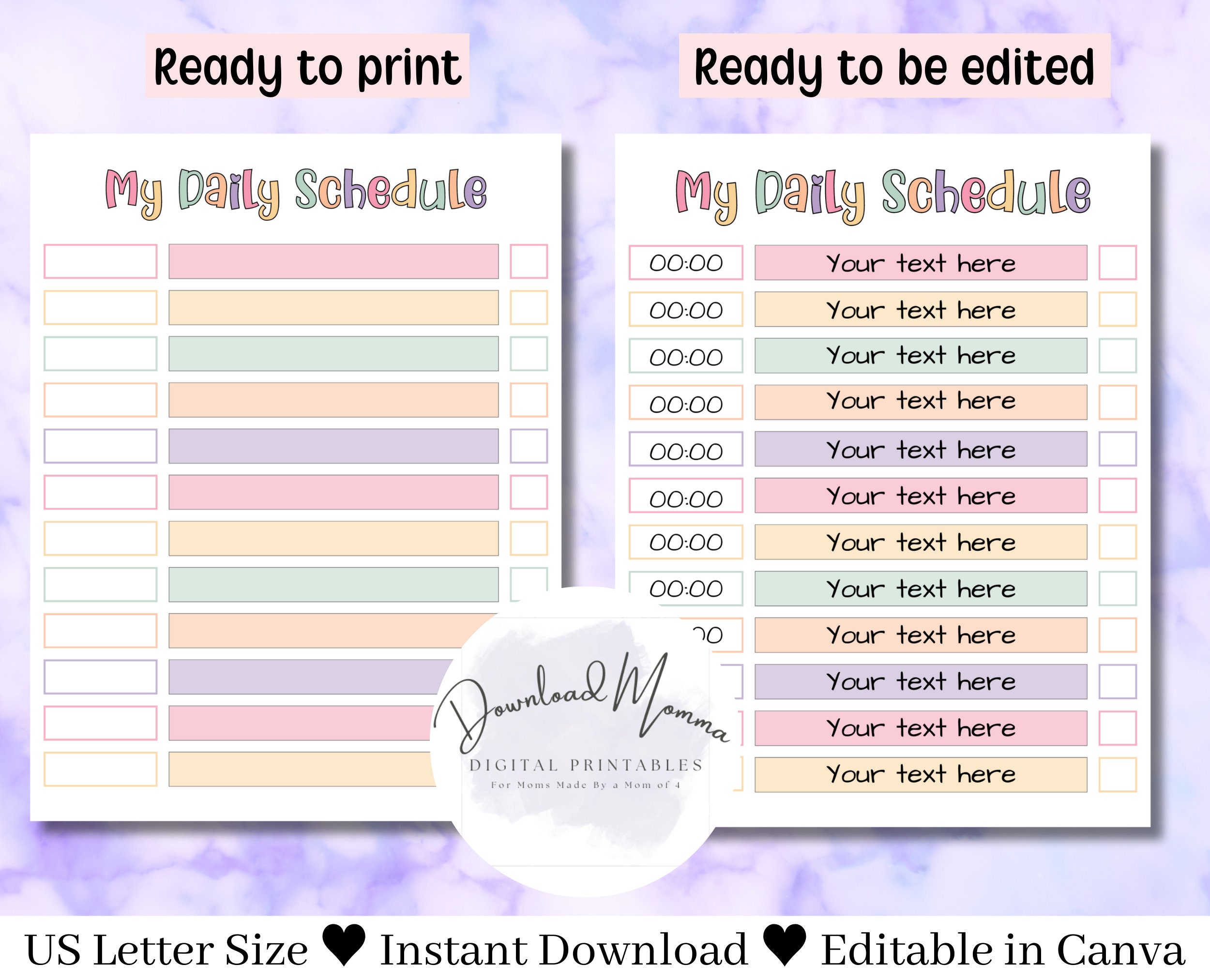 Printable Daily Schedule Template Homeschool Daily Schedule Printable ...