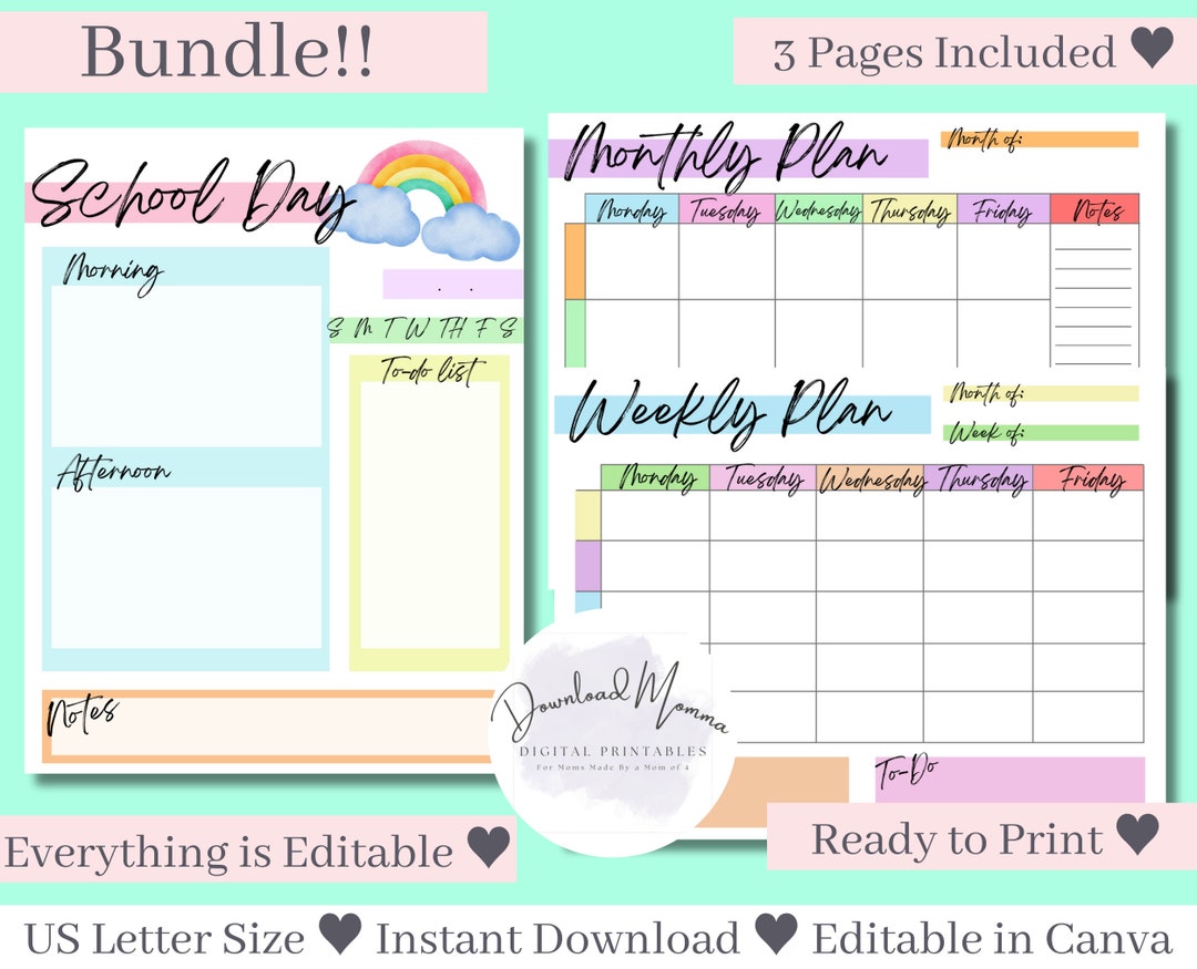 Homeschool Monthly Weekly Daily Planner Printable | Homeschool Planner ...