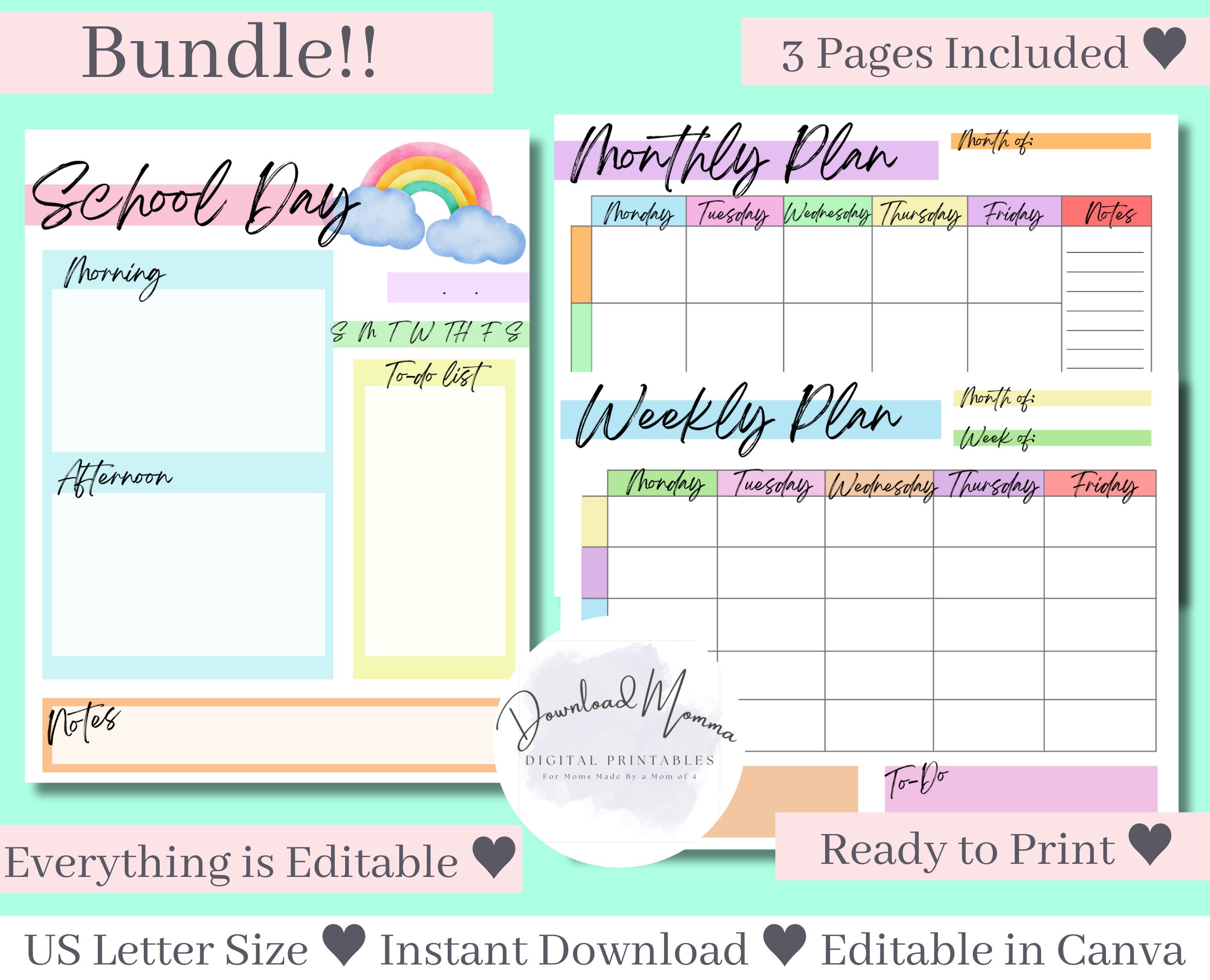 Homeschool Monthly Weekly Daily Planner Printable | Homeschool Planner ...