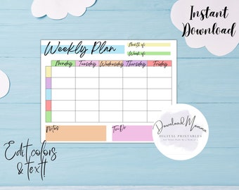 School Day Planner Printable Kids Daily Routine Chart - Etsy