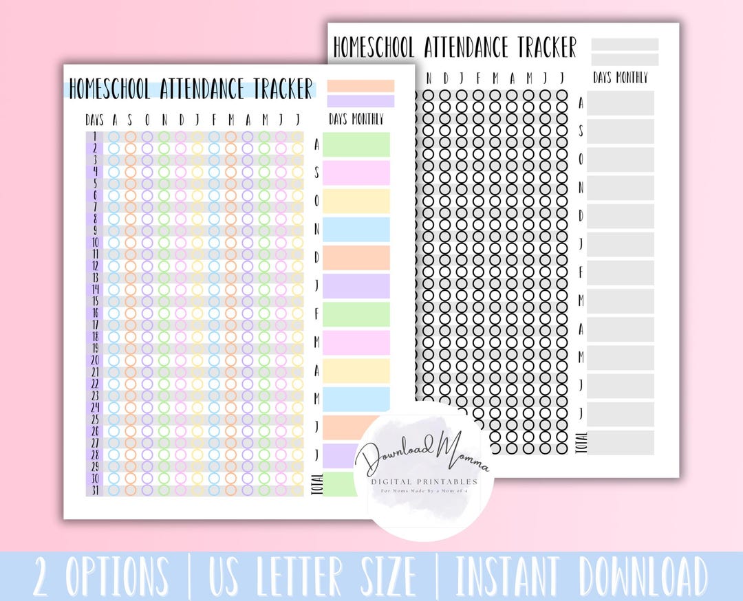 Homeschool Attendance Tracker Printable Homeschool Tracker Homeschool ...