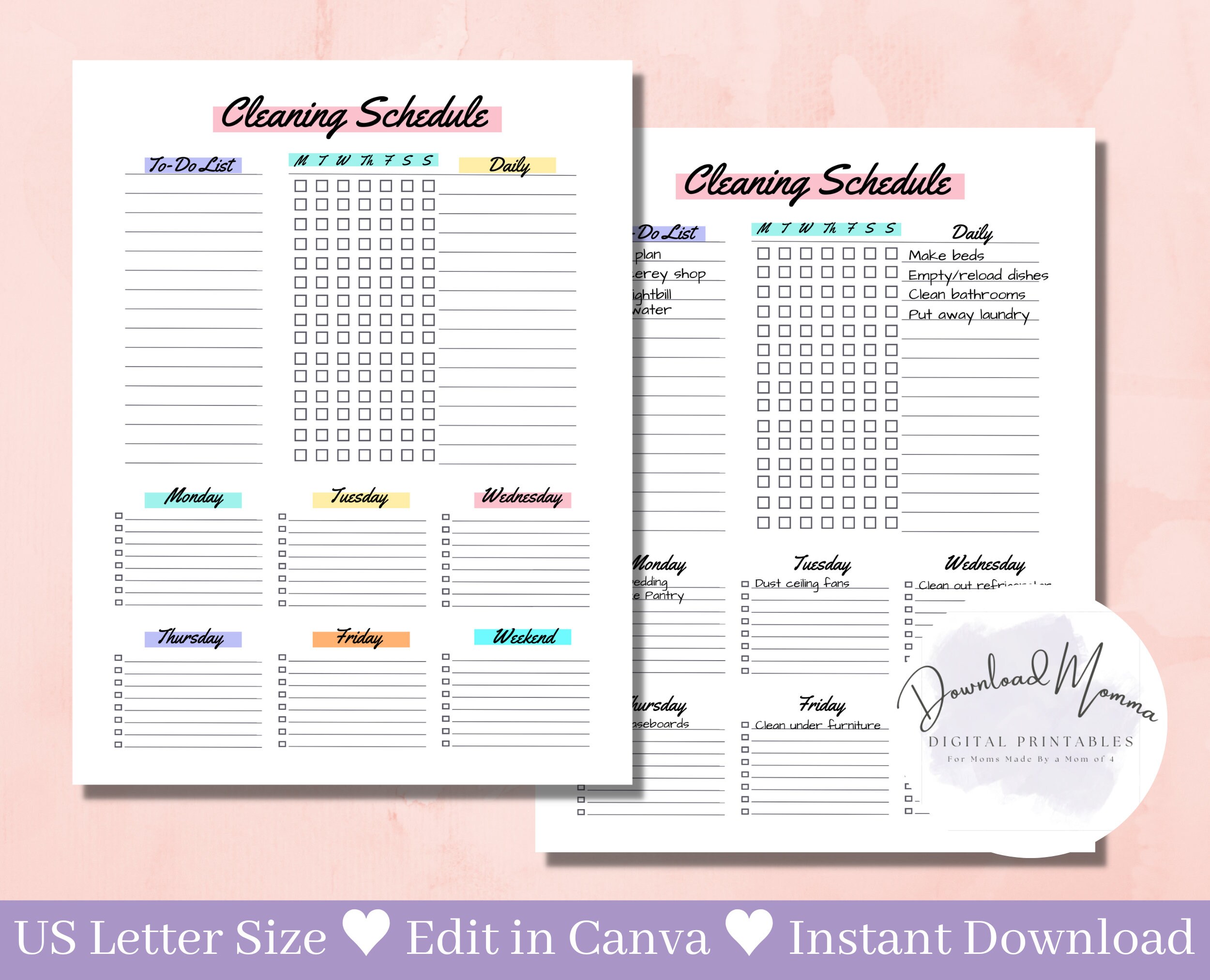 EDITABLE Cleaning Planner Printable, Daily/weekly Cleaning Checklist ...