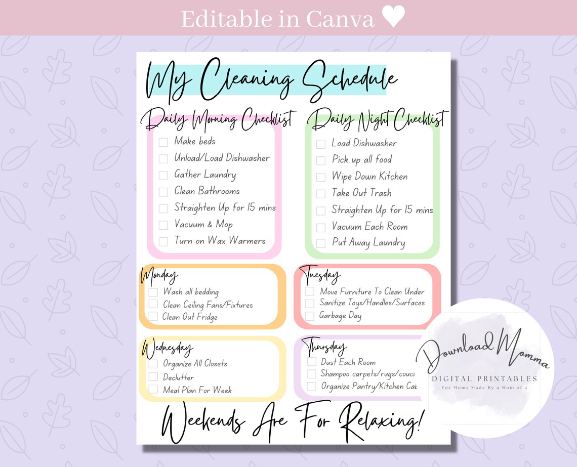 EDITABLE Cleaning Planner Printable, Daily/weekly Cleaning Checklist ...