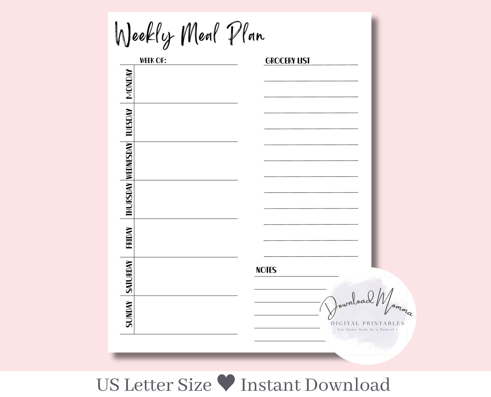 Printable Meal Planner | Menu Planner | Weekly Meal Planner Template ...