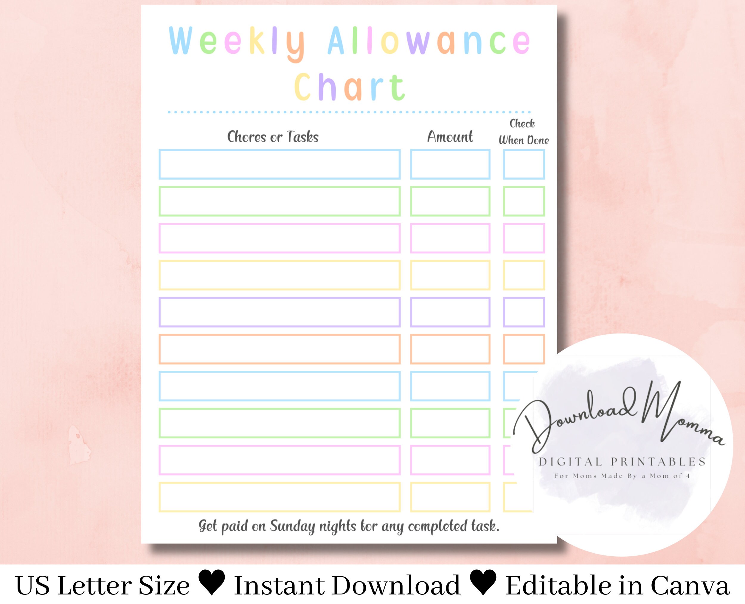 Weekly Allowance Chart Template Printable Allowance Chart Allowance ...