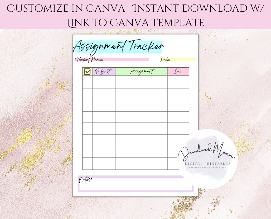 Editable Assignment Tracker Template, Homeschool Daily Assignment ...