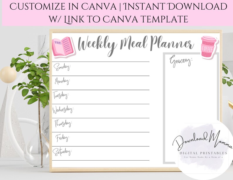 Weekly Meal Panner With Grocery List Printable Meal Planner Meal ...