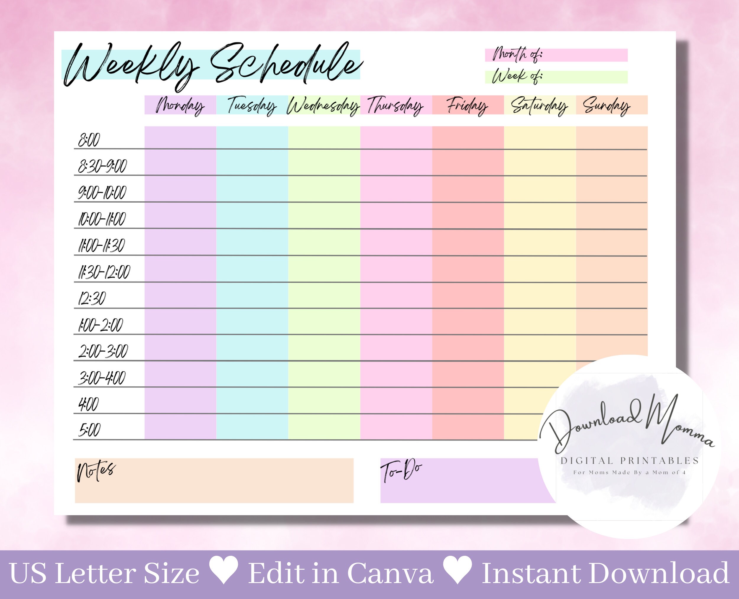 HOMESCHOOL Weekly Schedule Template, Editable Homeschool Planner ...