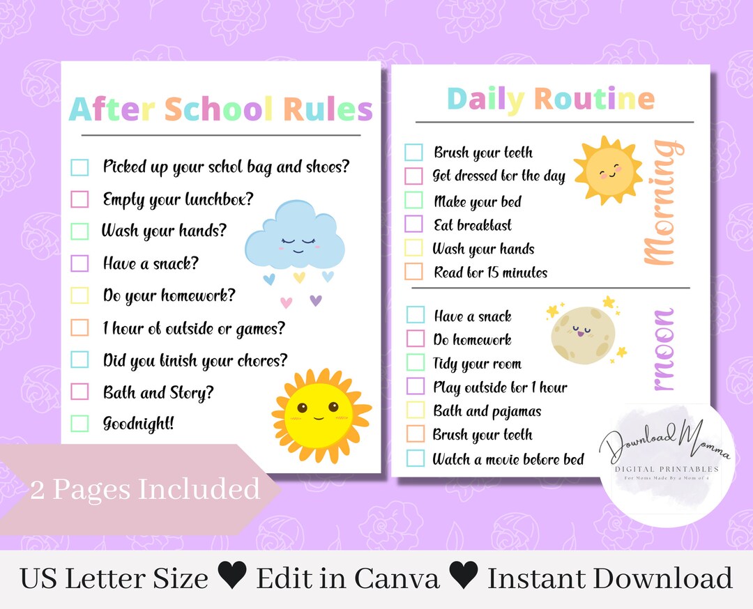 Editable After School Rules Printable Kids Chore Chart Template Kids ...