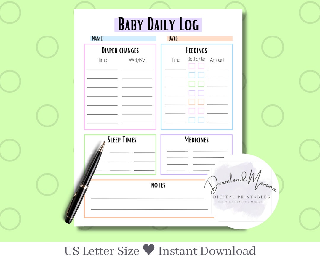 Baby Daily Log Printable | Infant Daily Log Printable | Baby Care ...
