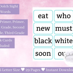 220 Dolch Sight Words Flashcards Printable Kindergarden Sight Words 1st ...