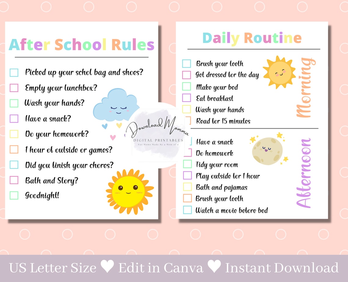 Editable After School Rules Printable Kids Chore Chart Template Kids ...