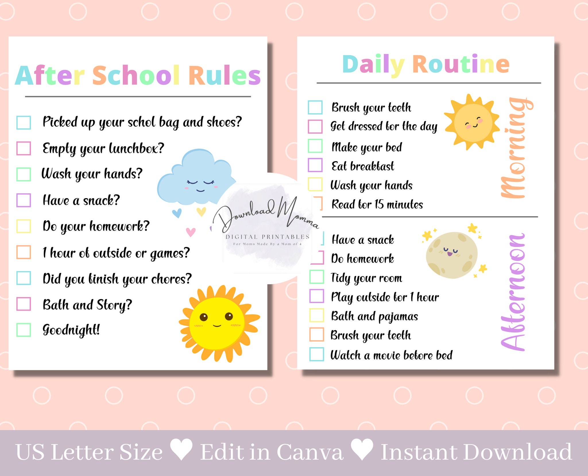 Editable After School Rules Printable Kids Chore Chart Template Kids ...