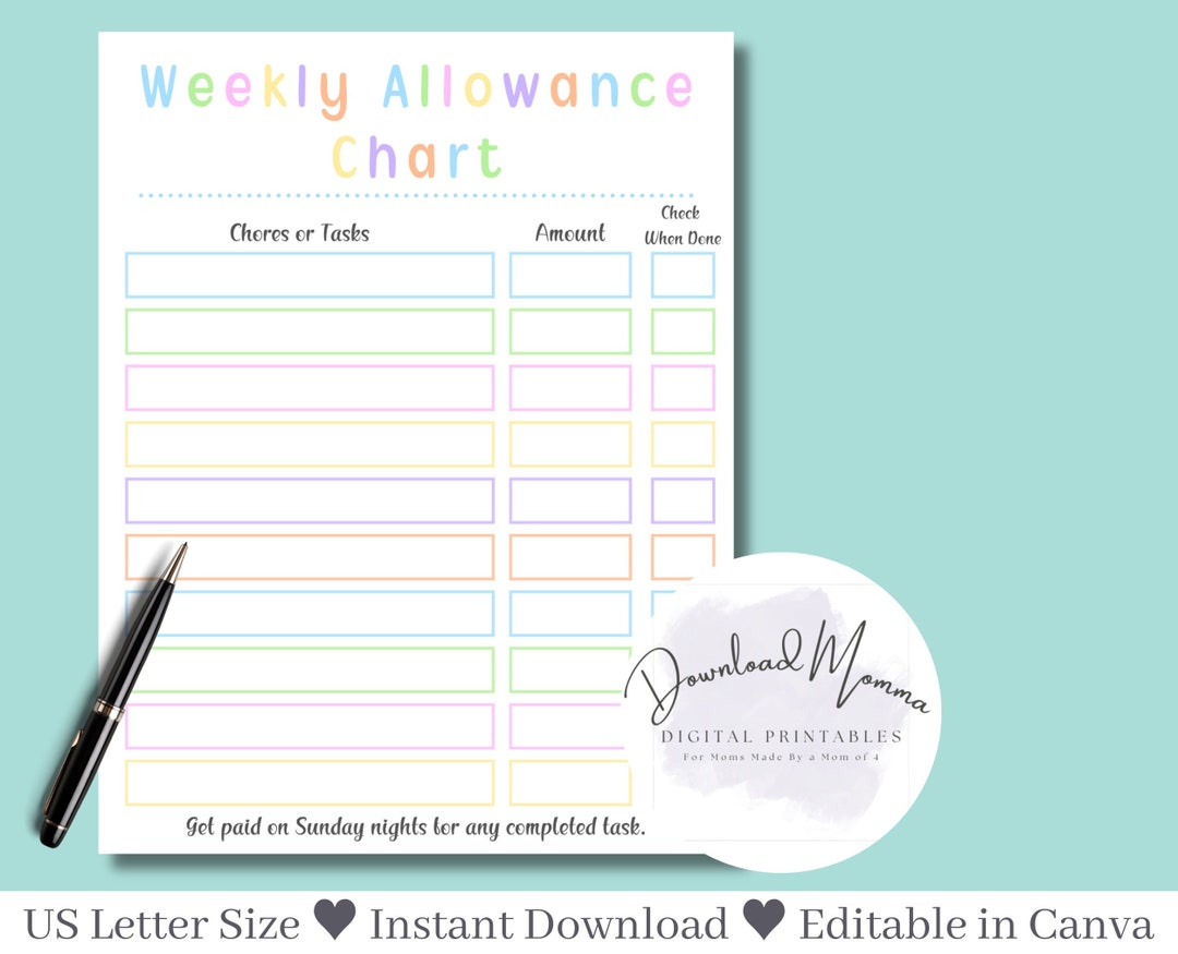 Weekly Allowance Chart Template Printable Allowance Chart Allowance ...