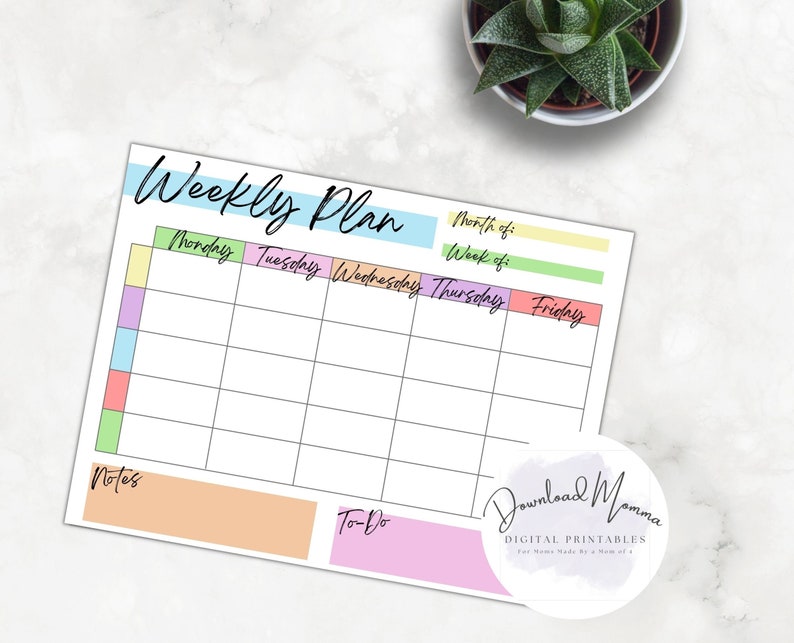 Homeschool Weekly Schedule Printable, Weekly Plan Worksheet, Homeschool ...