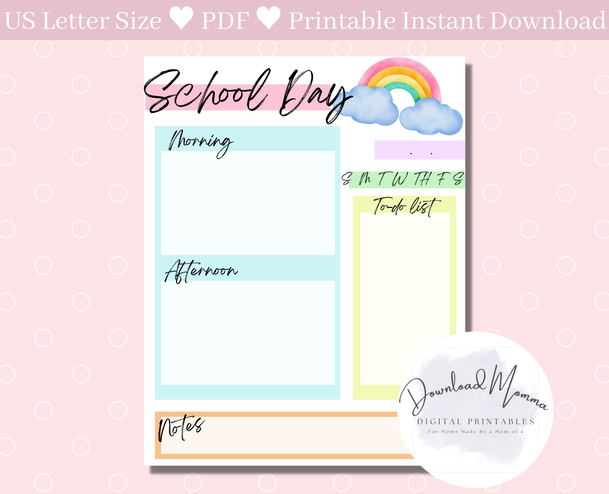 School Day Planner Printable, Kids Daily Routine Chart, Homeschool ...