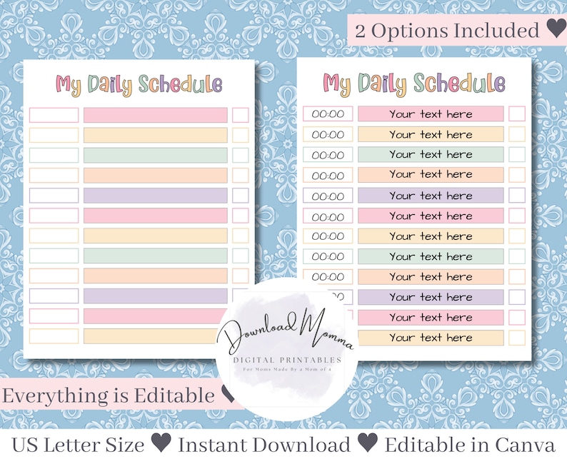Printable Daily Schedule Template | Homeschool Daily Schedule Printable ...