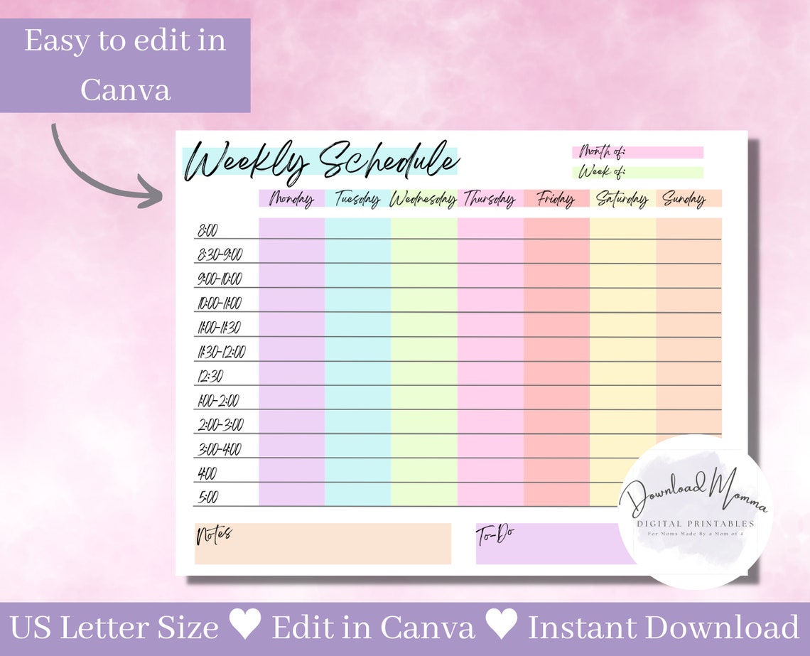 HOMESCHOOL Weekly Schedule Template, Editable Homeschool Planner ...