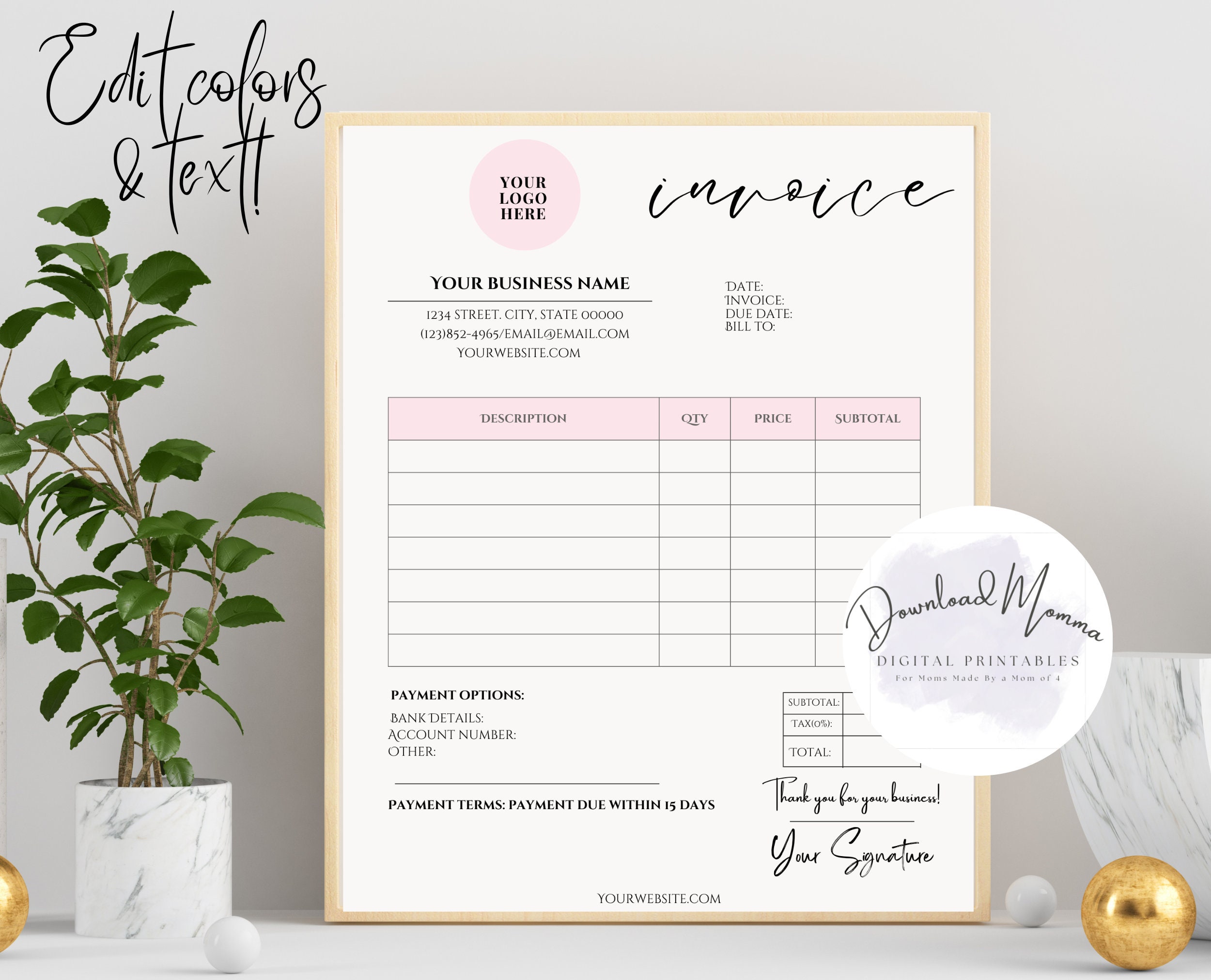 Invoice Template Editable in Canva Printable, Editable Invoice Receipt ...