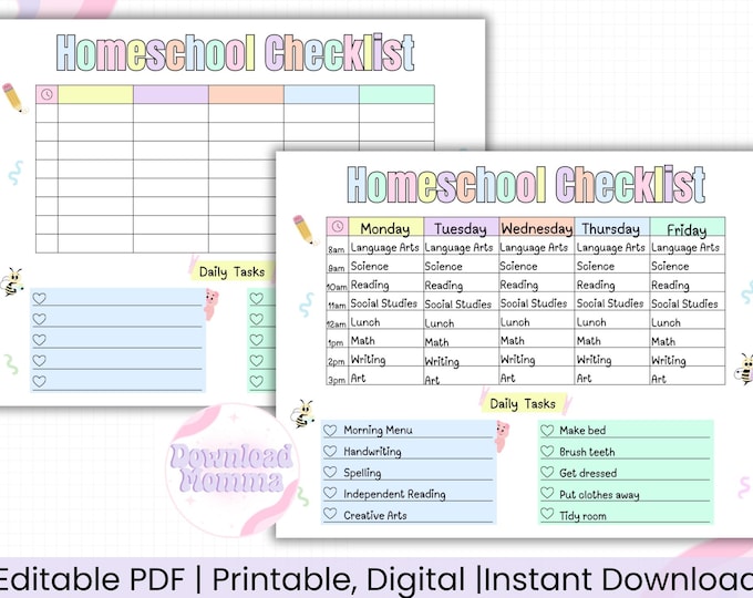 Editable Homeschool Checklist: Daily Schedule Template (canva & PDF ...