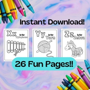 26 Printable Alphabet Pages - Coloring Pages - Digital Download - Kids ...