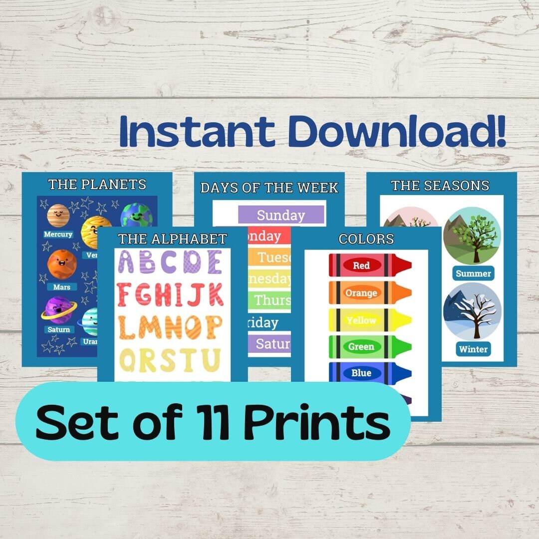 Educational Prints - Set of 11 - Alphabet - Numbers - Colors - Seasons ...